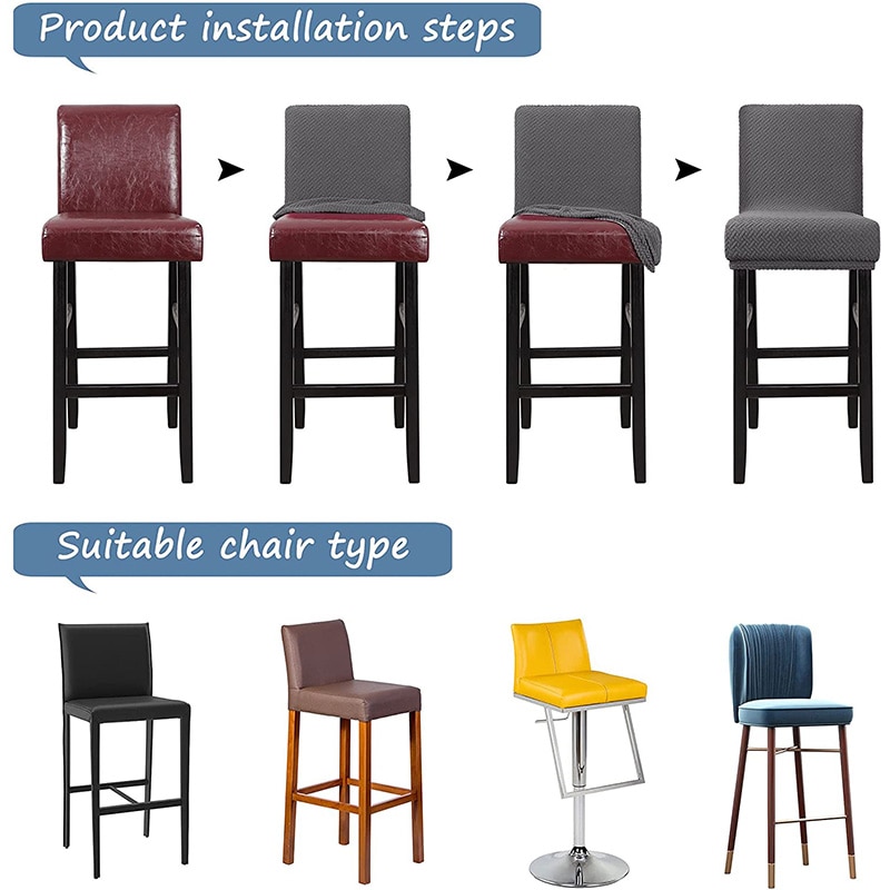 Jacquard Stretch Bar Stool Cover Short Back Dining... – Vicedeal