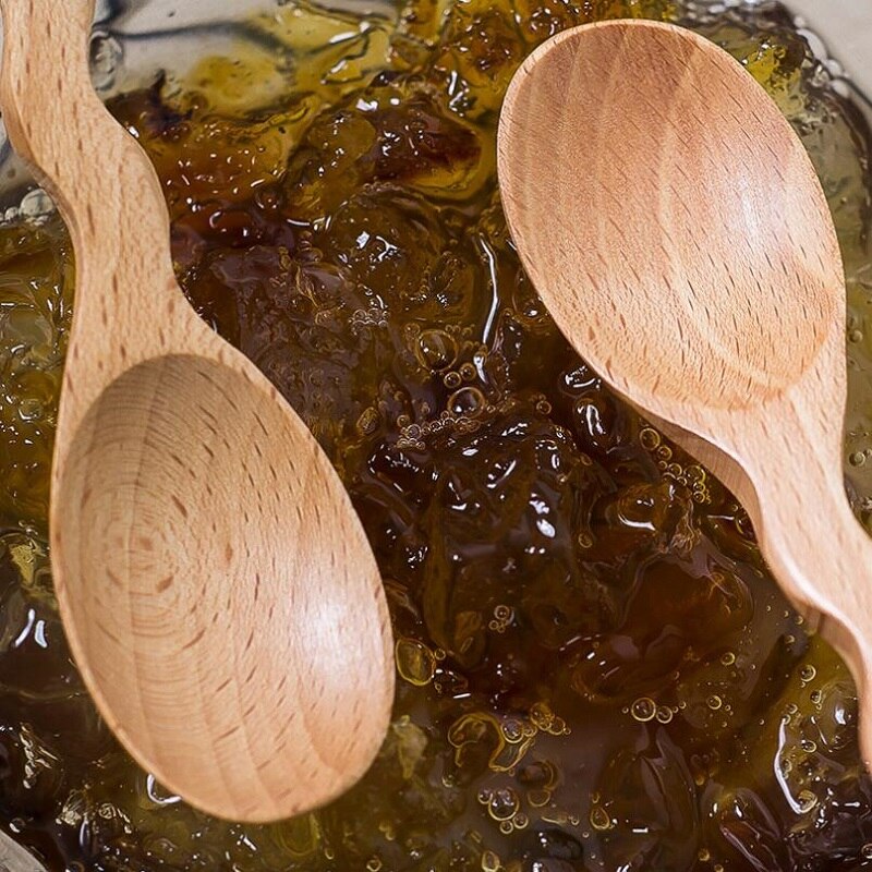 Wave shape beech wood 13 cm small wooden spoon – Grandado