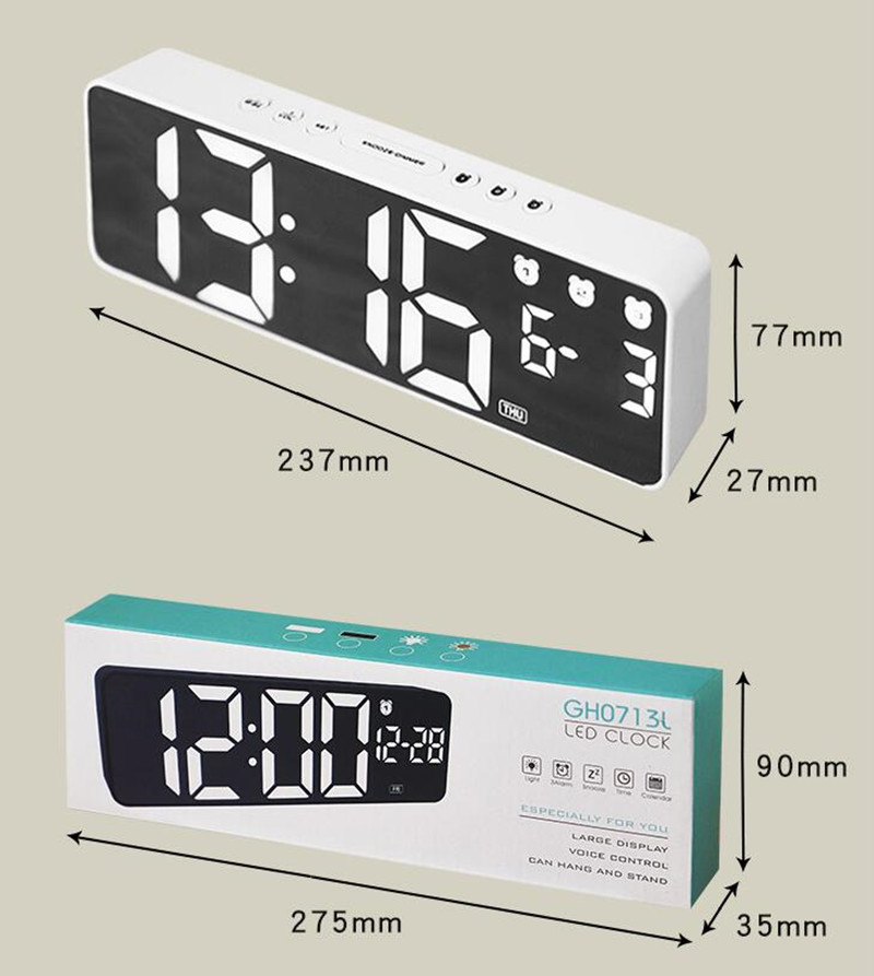 Digital Wall Clock Voice Control Date 3 Alarms Ele... – Grandado