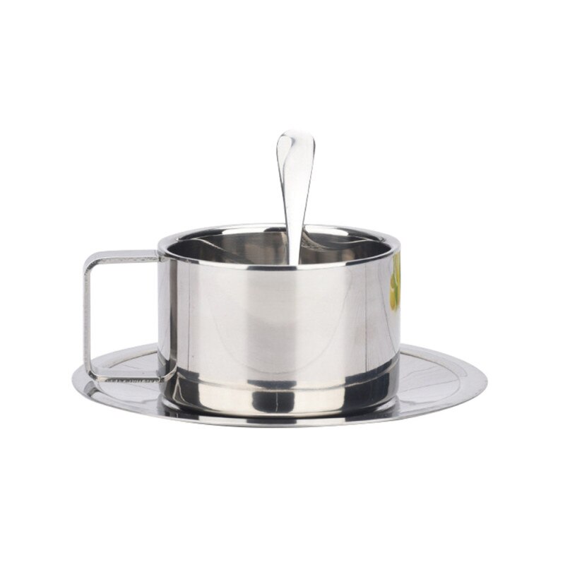 Rustfrit stål kaffekop underkop og ske sæt rustfri... – Grandado