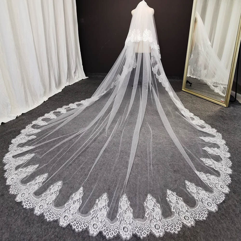 Lace Cathedral Bridal Veil 3 Meters 2 Tiers Long W... – Vicedeal