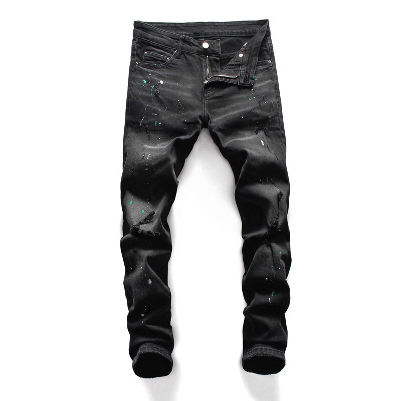 Streetwear herr jeans svart färg färg ripped jeans... – Vicedeal