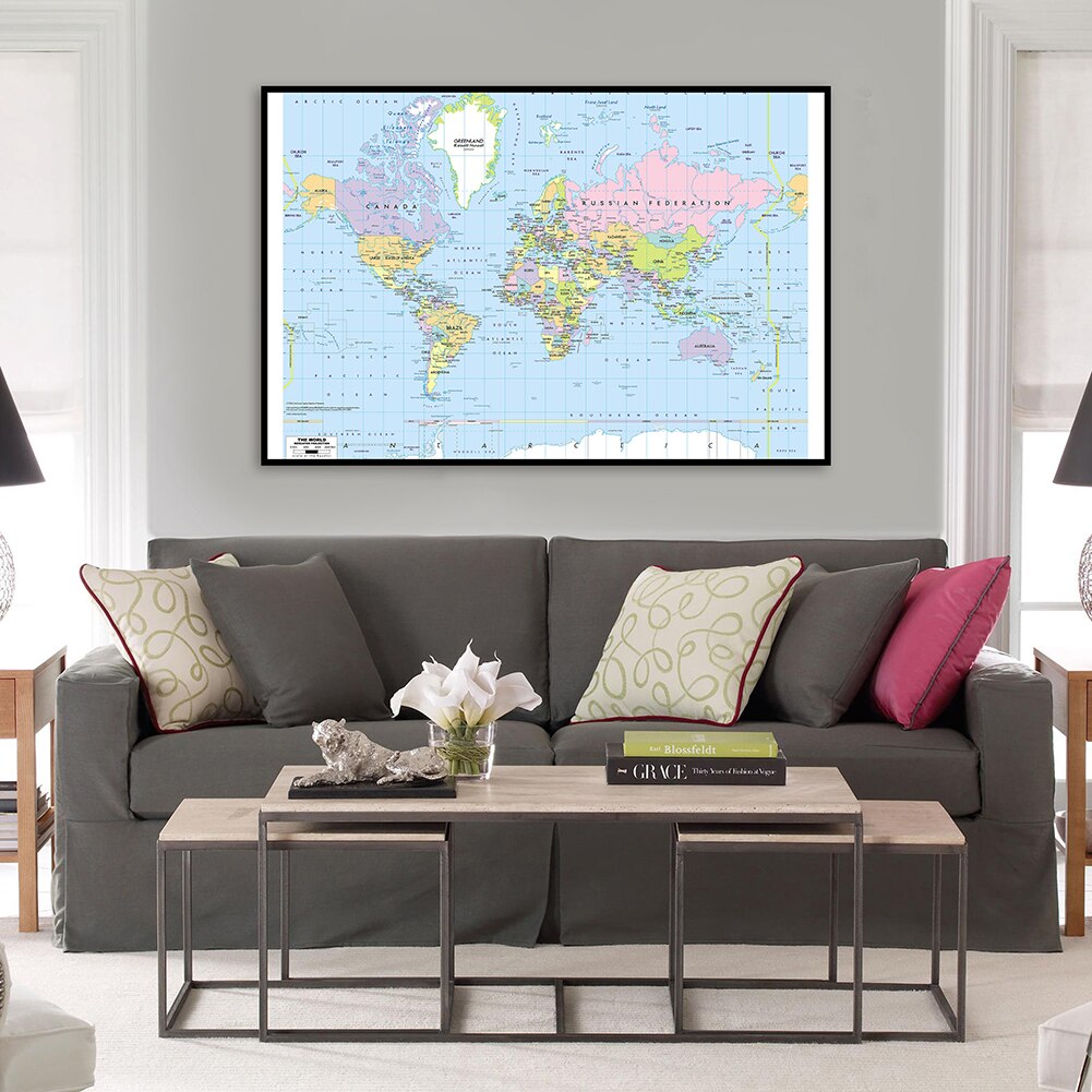 80*60cm The Detailed World Map Spray Canvas Painti... – Grandado