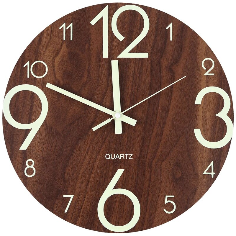 Luminous Wall Clock,12 Inch Wooden Silent Non-Tick... – Grandado