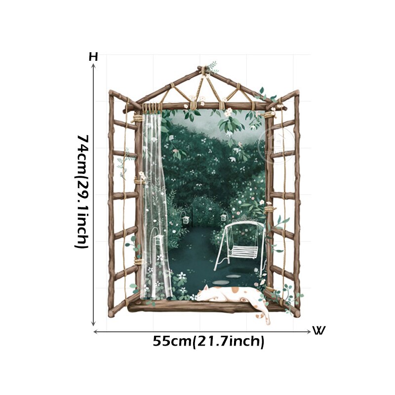 BRUP Hand Drawn Vivid Wooden Window Beautiful Gree... – Grandado