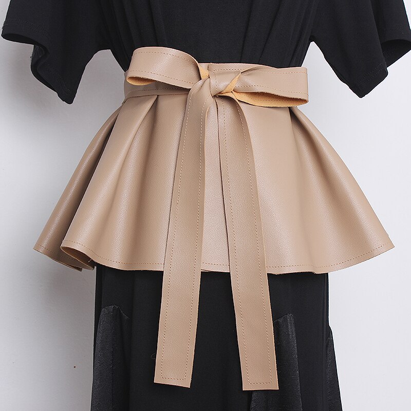 Women's runway PU leather Cummerbunds female v... – Grandado