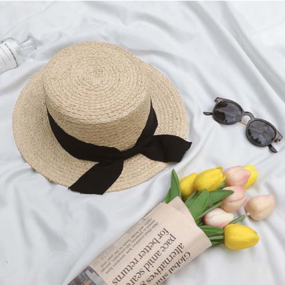 Enkle kvinner sommer strand raffia svart hvit bånd... – Vicedeal