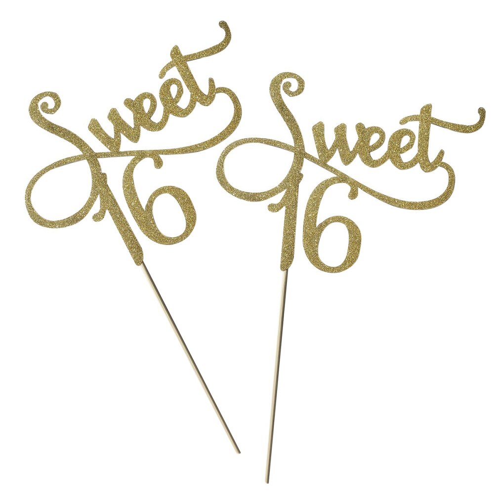 2pcs Gold Monogram Sweet 16 Cake Topper 16th Birth... – Vicedeal