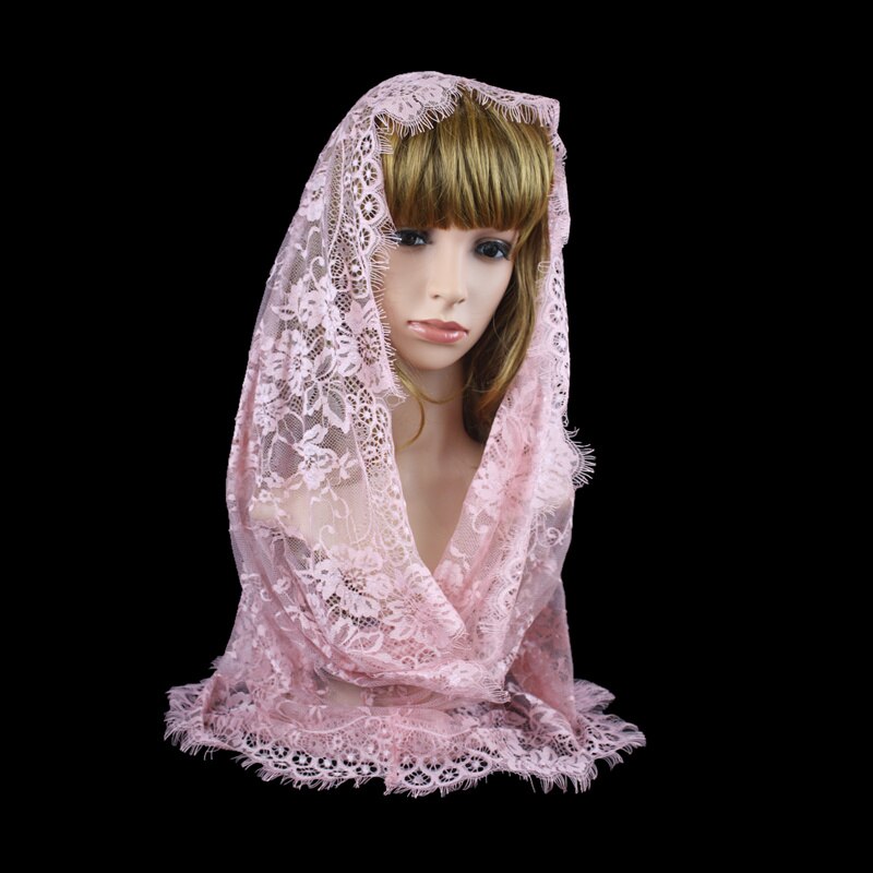 Pink French Lace Infinity Veil Catholic Church Lac... – Grandado