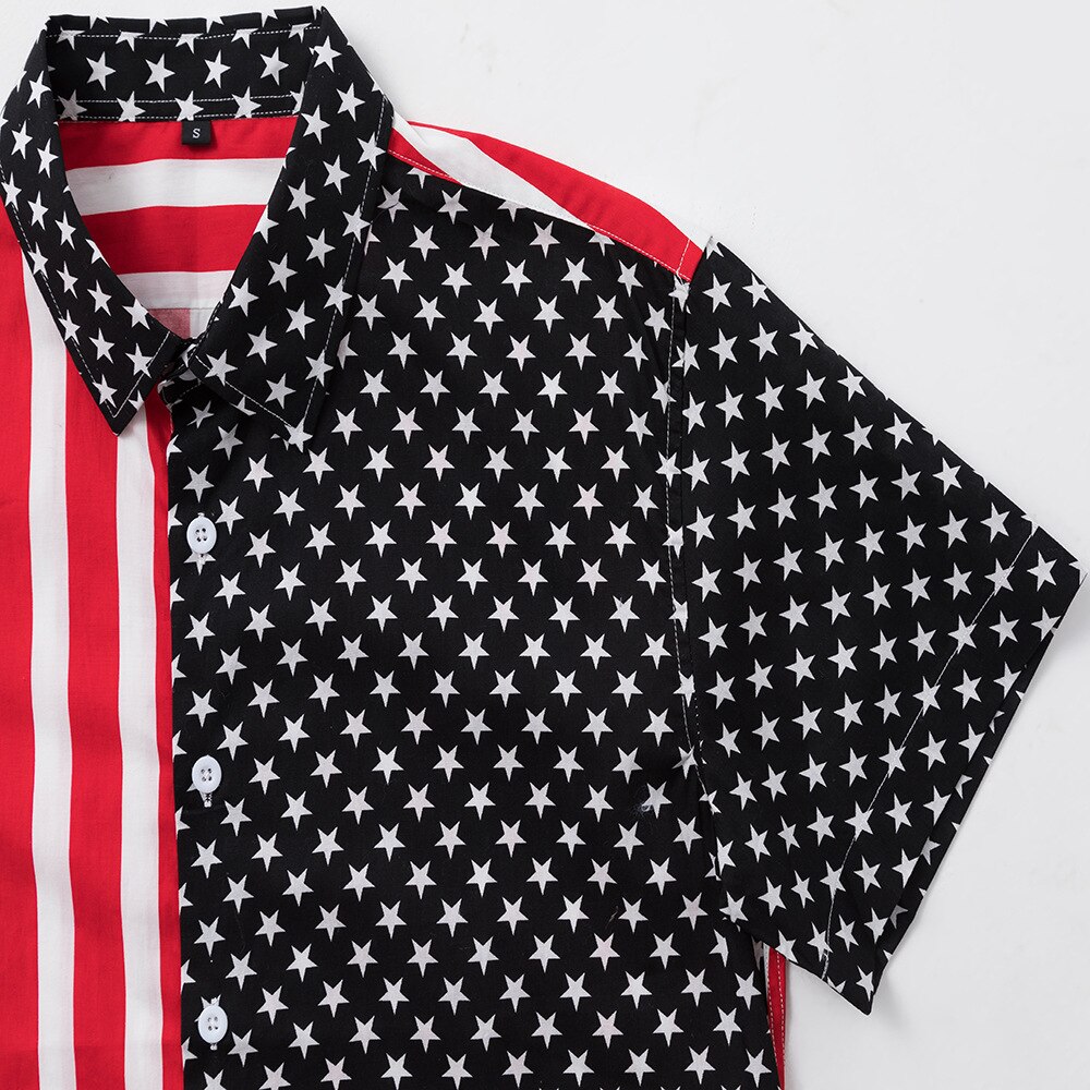 Stars and Stripes Men Loose Beach Short Sleeve Shi... – Grandado