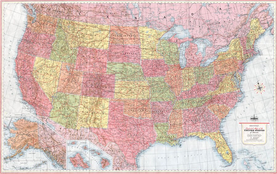 USA Map Physical Colorful Poster Print Canvas Wall... – Grandado