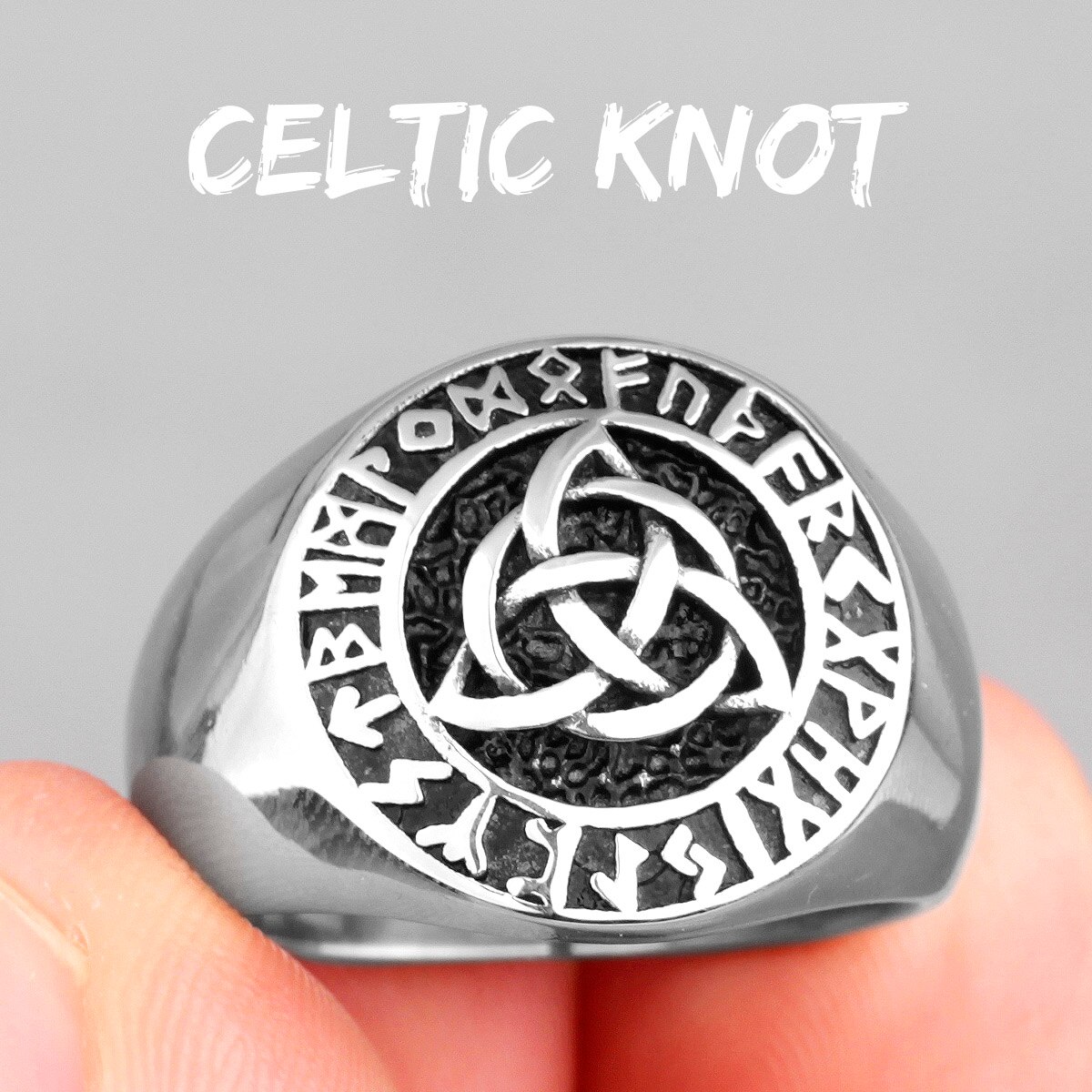 Celtic Knot Viking Rune Stainless Steel Mens Rings... – Grandado