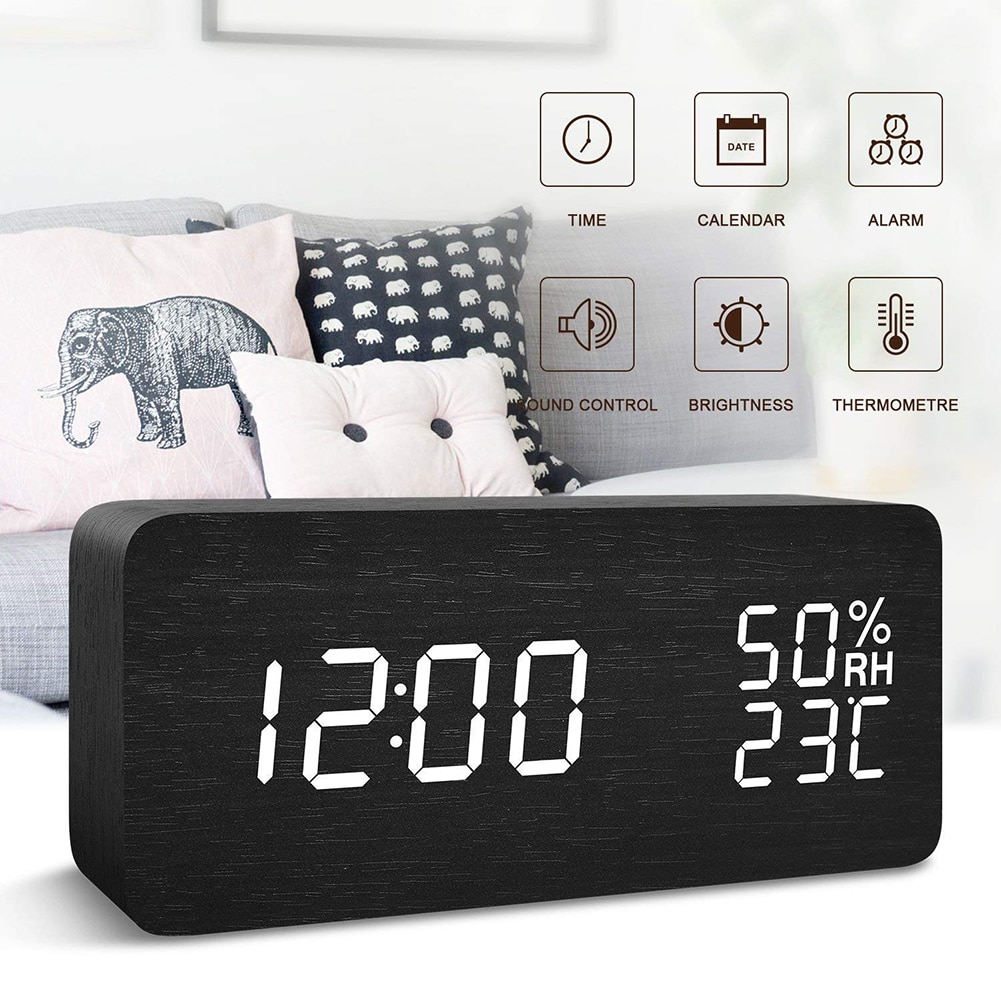 Kleine Digitale Houten Led Wekker Voice Control Sn... – Grandado