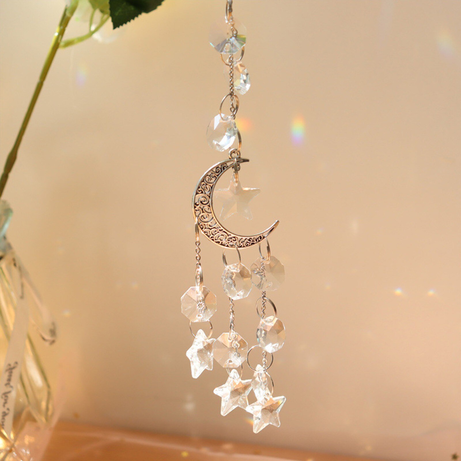 Clear Suncatcher Crystal Beads Hanging With Moon D... – Grandado