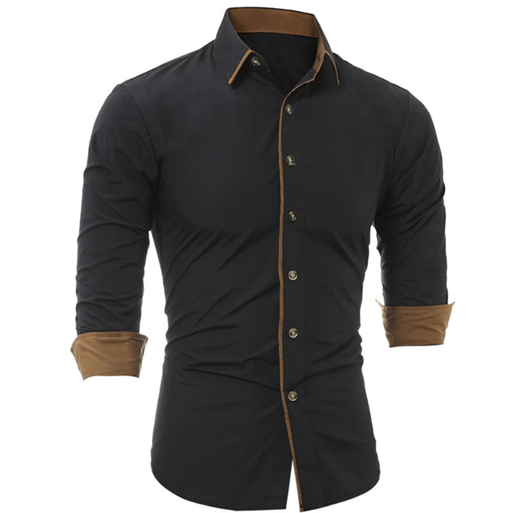 Casual Mens Effen Kleur Lange Mouw Overhemd Katoen... – Vicedeal