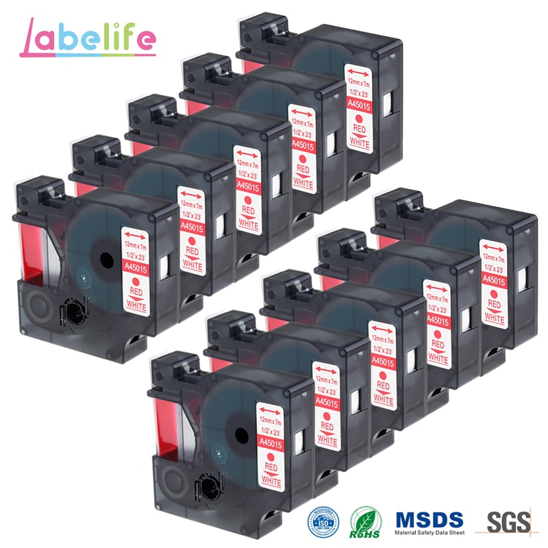 Labelife 10 Pack 12mm 45015 Rood op Wit Label Tape... – Vicedeal