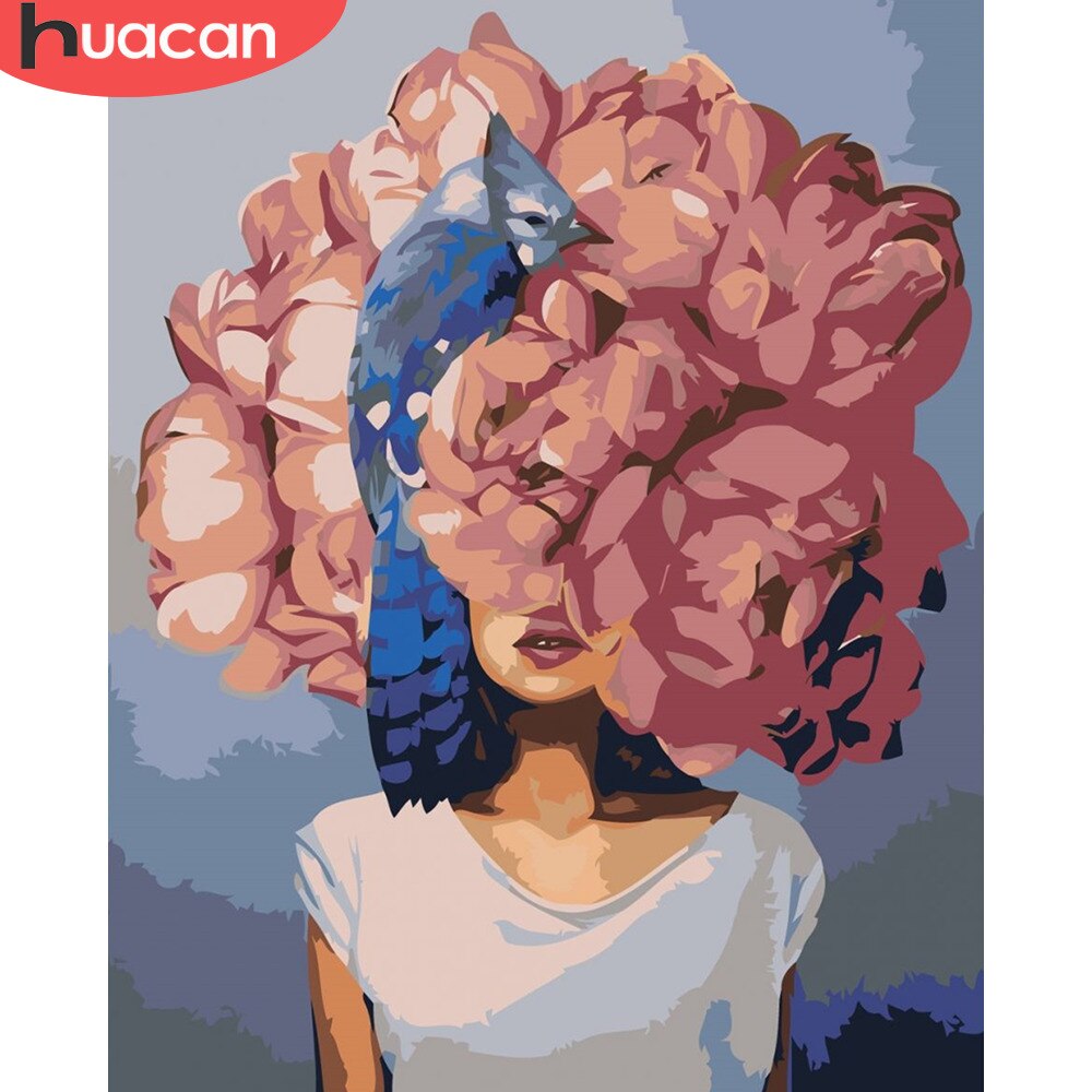 HUACAN DIY Oil Painting Flowers Girl Kits Drawing ... – Vicedeal