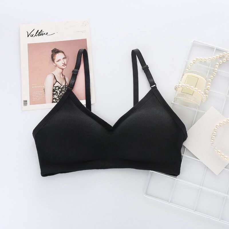 Women V-Neck Knitted Bra Top Cotton Fabric Thin Pa... – Grandado