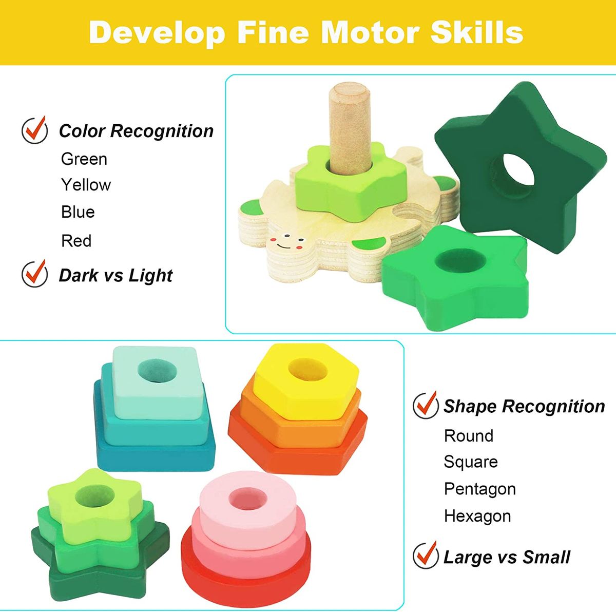 Wooden Sorting & Stacking Toys, Shape Color Re... – Grandado