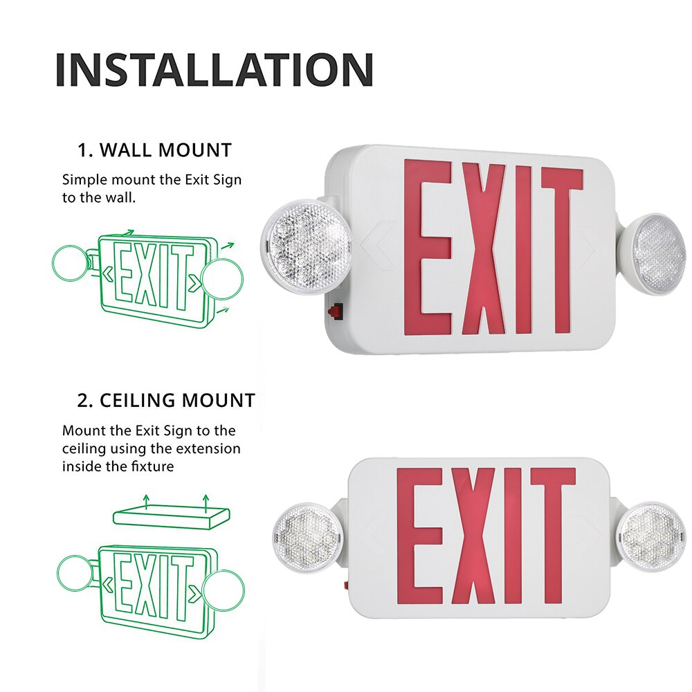AC120/277V Rode Exit Sign Leds Combo Noodverlichti... – Grandado