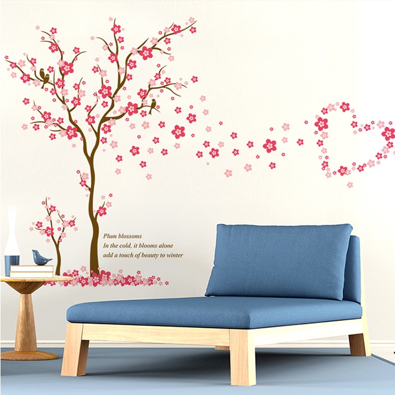 3D Pink Plum flower tree love Wall Stickers PVC Li... – Grandado