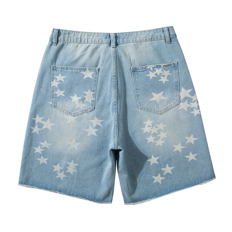 Originele Sterren Patroon Gewassen Jeans Shorts He... – Vicedeal