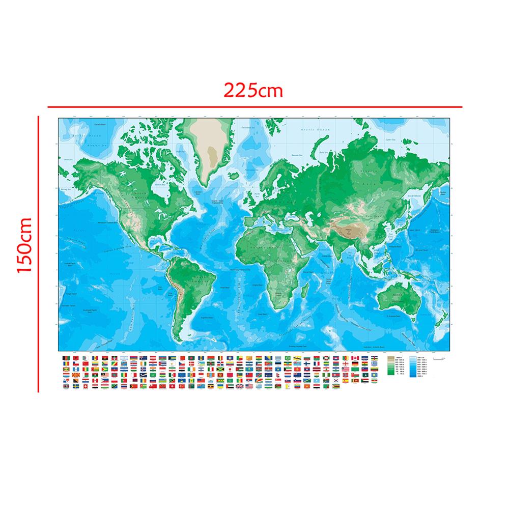 150x225cm The World Map Mercator Projection Non-wo... – Grandado