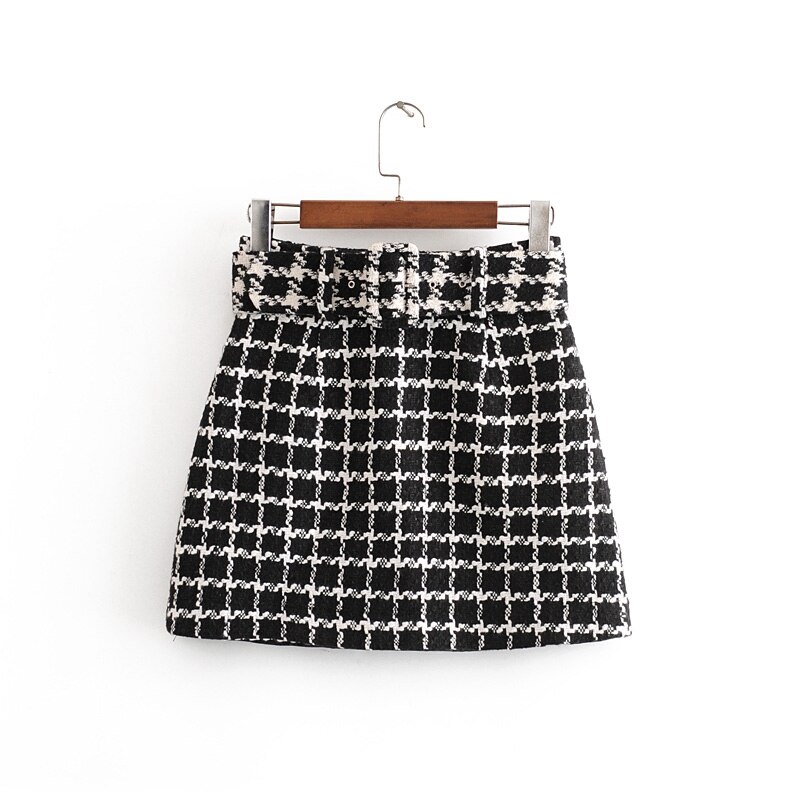Tangada Vrouwen Chic Plaid Tweed Mini Rok Met Riem... – Vicedeal