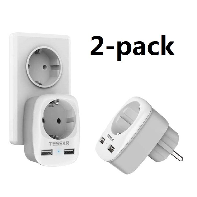 TESSAN Travel Power Strip EU Socket with 2 USB Por... – Grandado