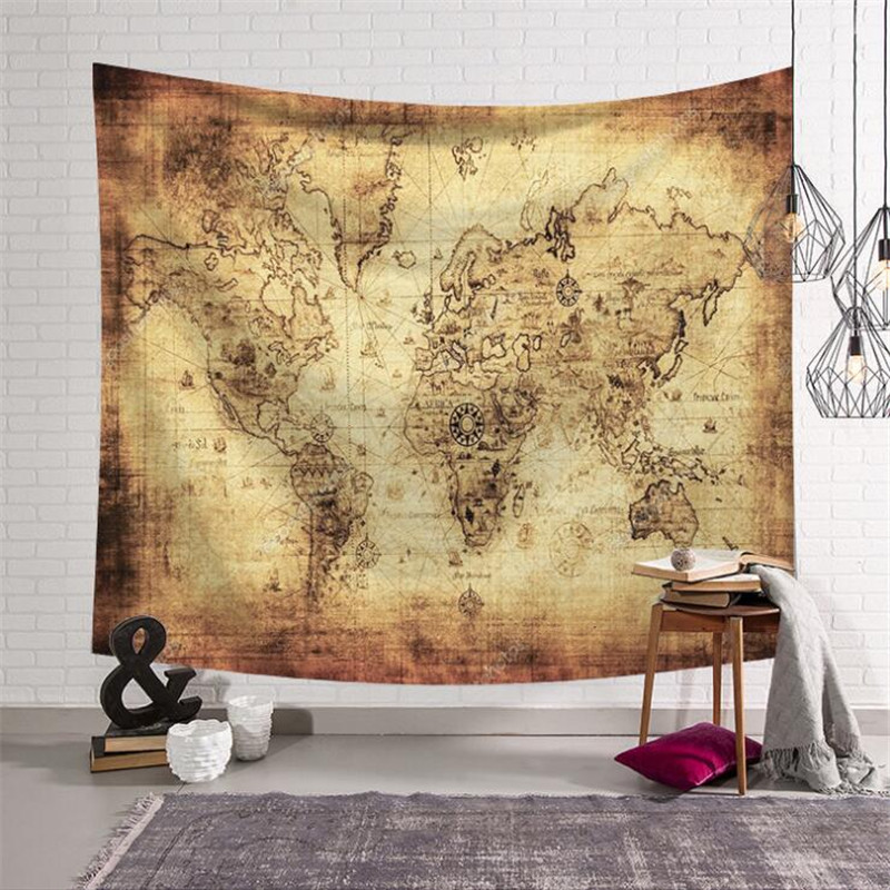 World Map Pattern Tapestry Hanging Polyester Fabri... – Grandado