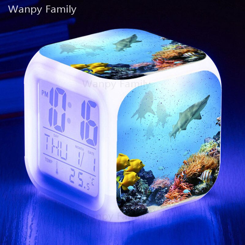 Ocean Shark Wekker 7 Kleur Glowing LED Groot scher... – Grandado