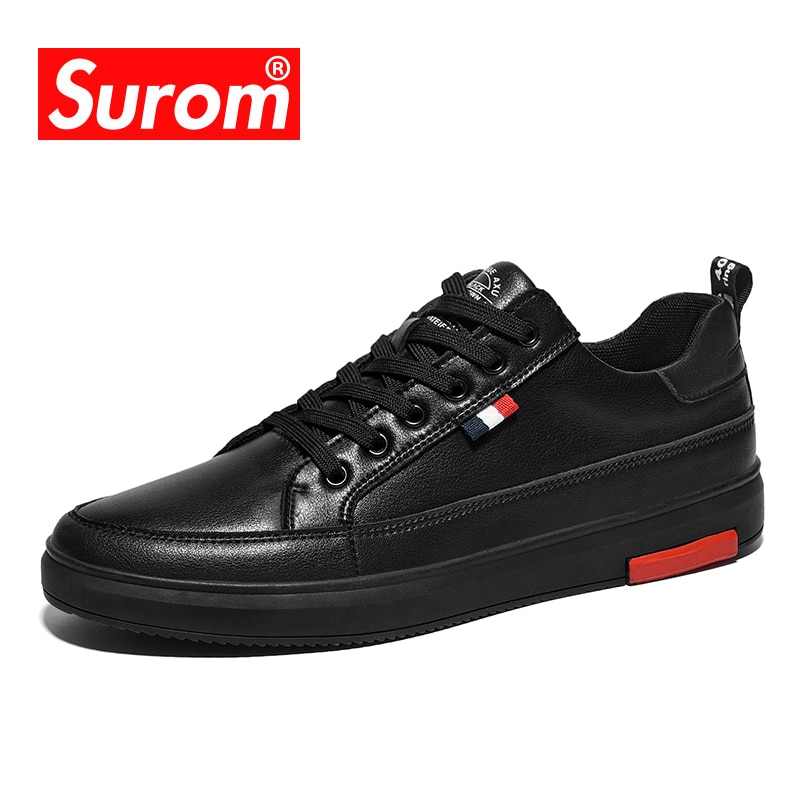SUROM Leather Casual Shoes Men White Lace Up Class... – Grandado