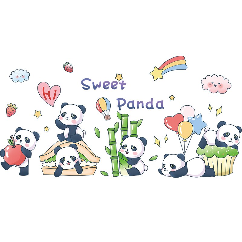 Black Pandas Animals Wall Stickers DIY Cartoon Bam... – Grandado