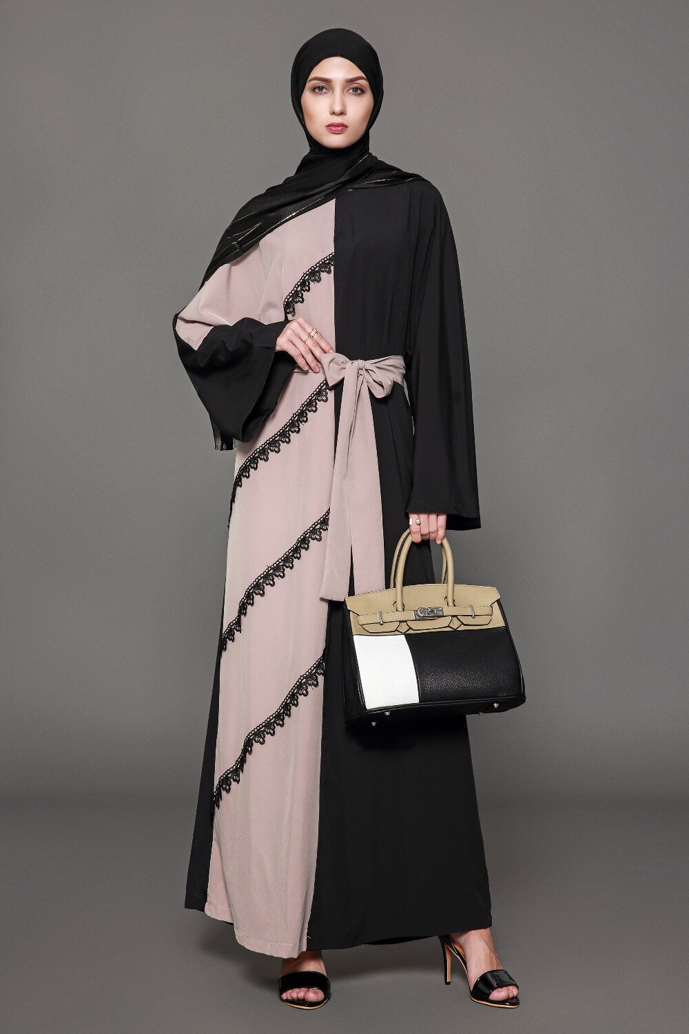 Simple Style UAE Black Lace Abaya Dubai Cardigan H... – Vicedeal