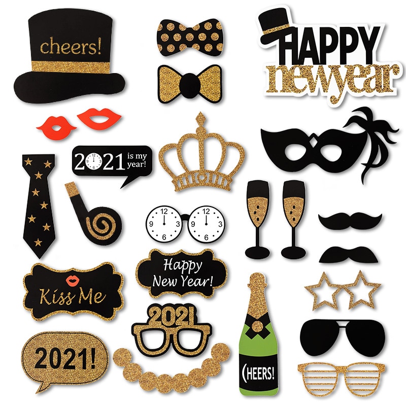 1Set Happy Year Photo Booth Props Funny Hat Glasse... – Grandado