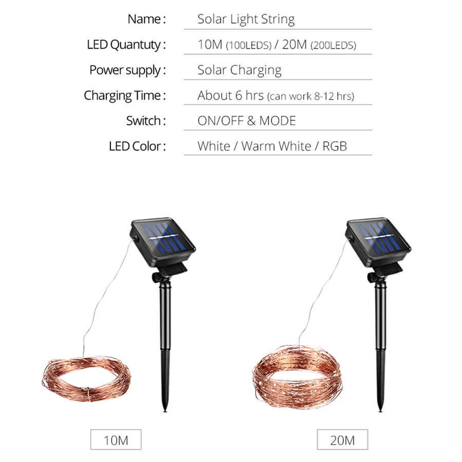 Solar Lamp Led String Zon Aangedreven Koperdraad S... – Grandado