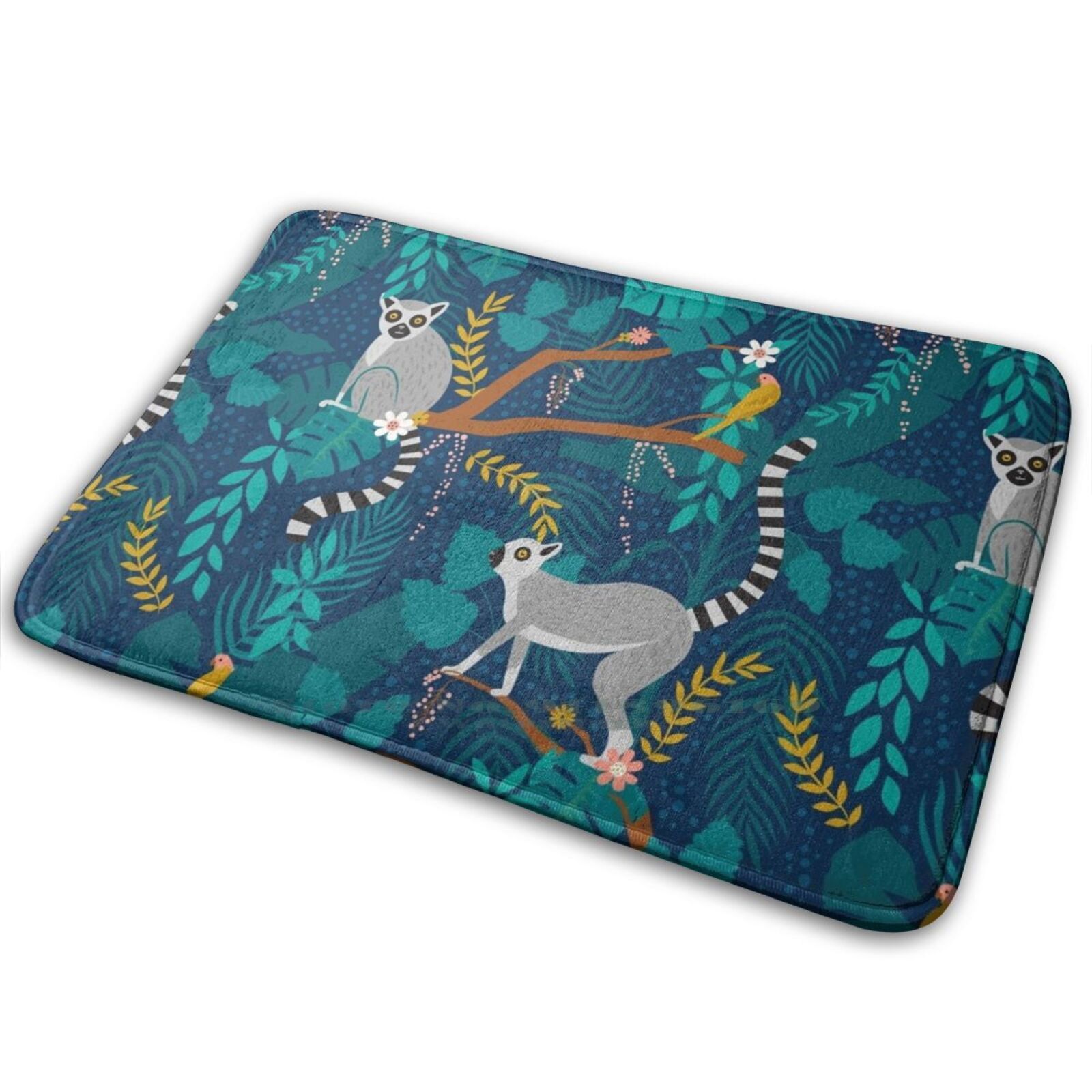 Lemurs In A Blue Jungle Mat Rug Carpet Anti - Slip... – Grandado