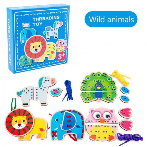 Kids Cartoon Fruit Animal Vegetable Wooden Lacing ... – Grandado