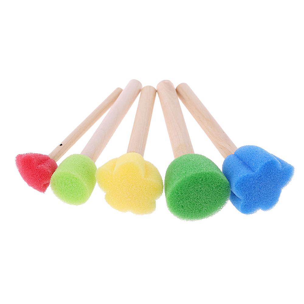 5Pcs Round Sponge Brush Tool with Wood Handle Art ... – Grandado