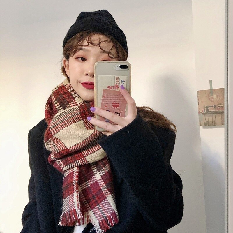 Retro Plaid Scarf Korean Style Ladies All-match Au... – Vicedeal