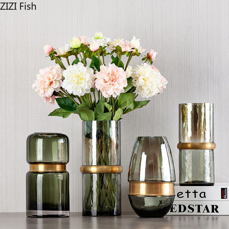 Home Vase Glass Vases Retro Gold Plating Geometric... – Vicedeal