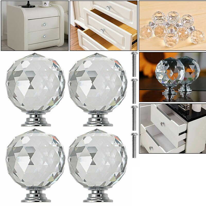 Transparent Round 30mm Crystal Diamond Glass Door Handle Cabinet Drawer ...