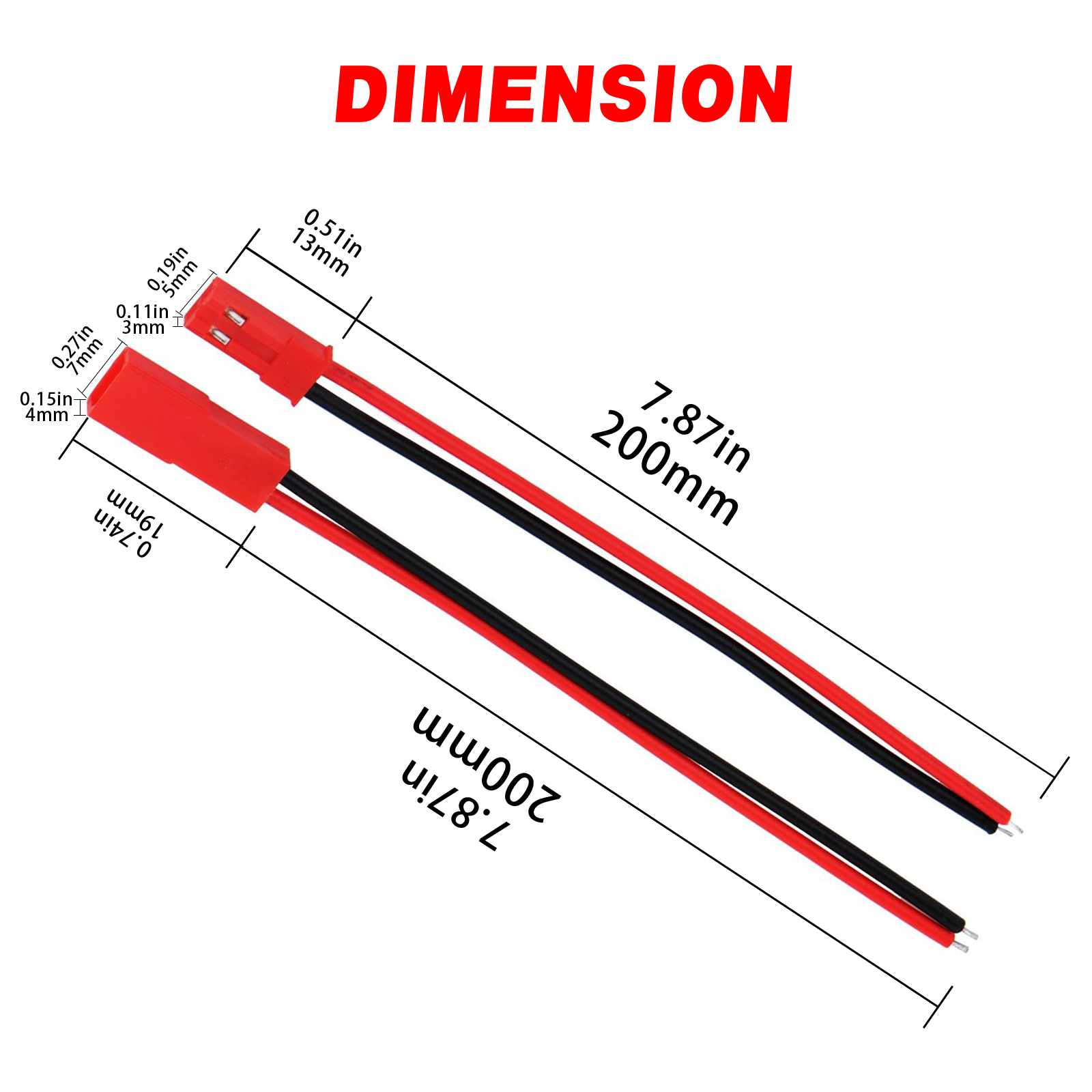 200mm JST Plug Connector 2P Male Female Cable Wire... – Vicedeal
