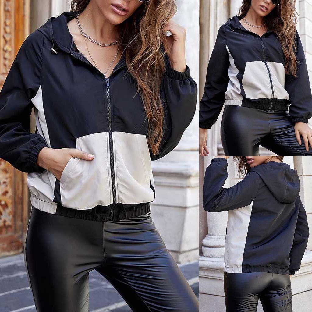 Women Coat Color Matching Windbreaker Hood leisure... – Grandado