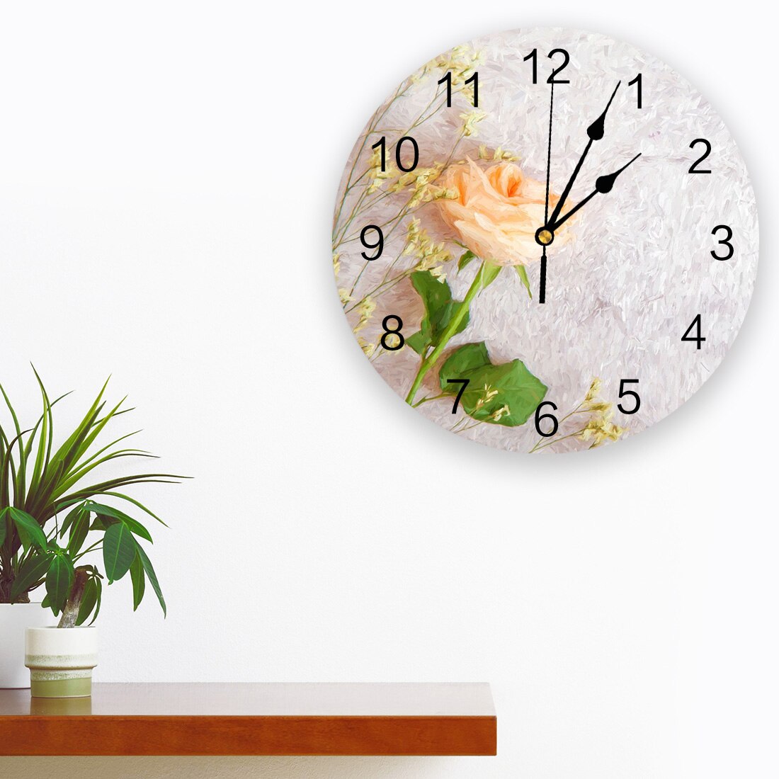 Pink Roses Yellow Dried Flowers PVC Wall Clock Hom... – Grandado