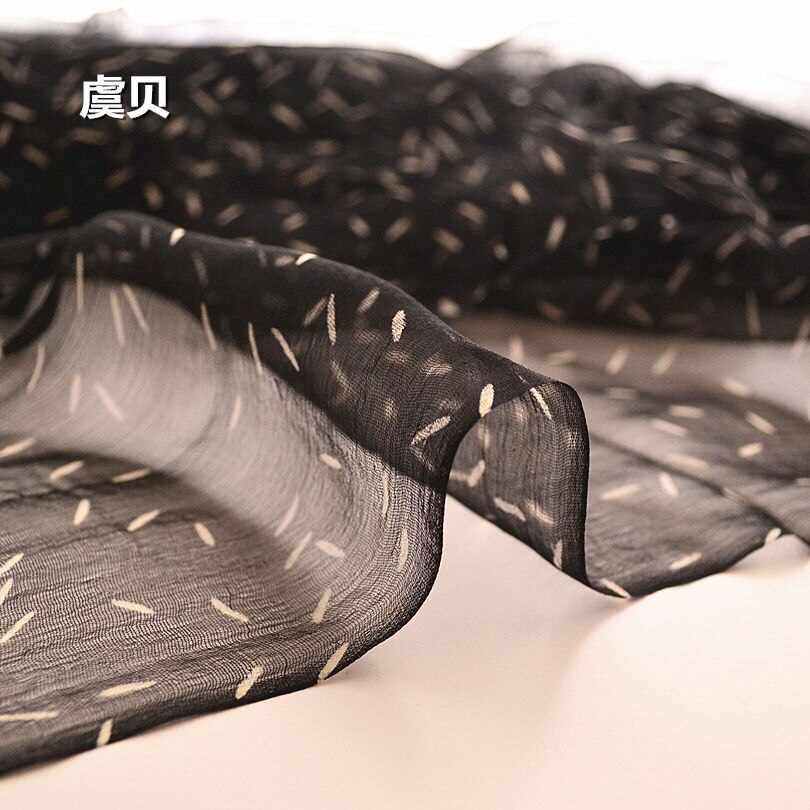 Natural silk diaphanous scarf printed black with d... – Grandado