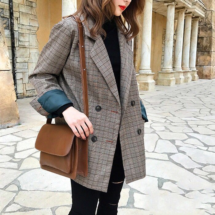 Blazer Frauen Frühling Plaid Ins Chic Doppel-breas... – Vicedeal