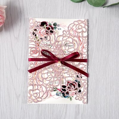 1pcs Rose Gold Glitter Cut Floral Invitation Cards... – Vicedeal