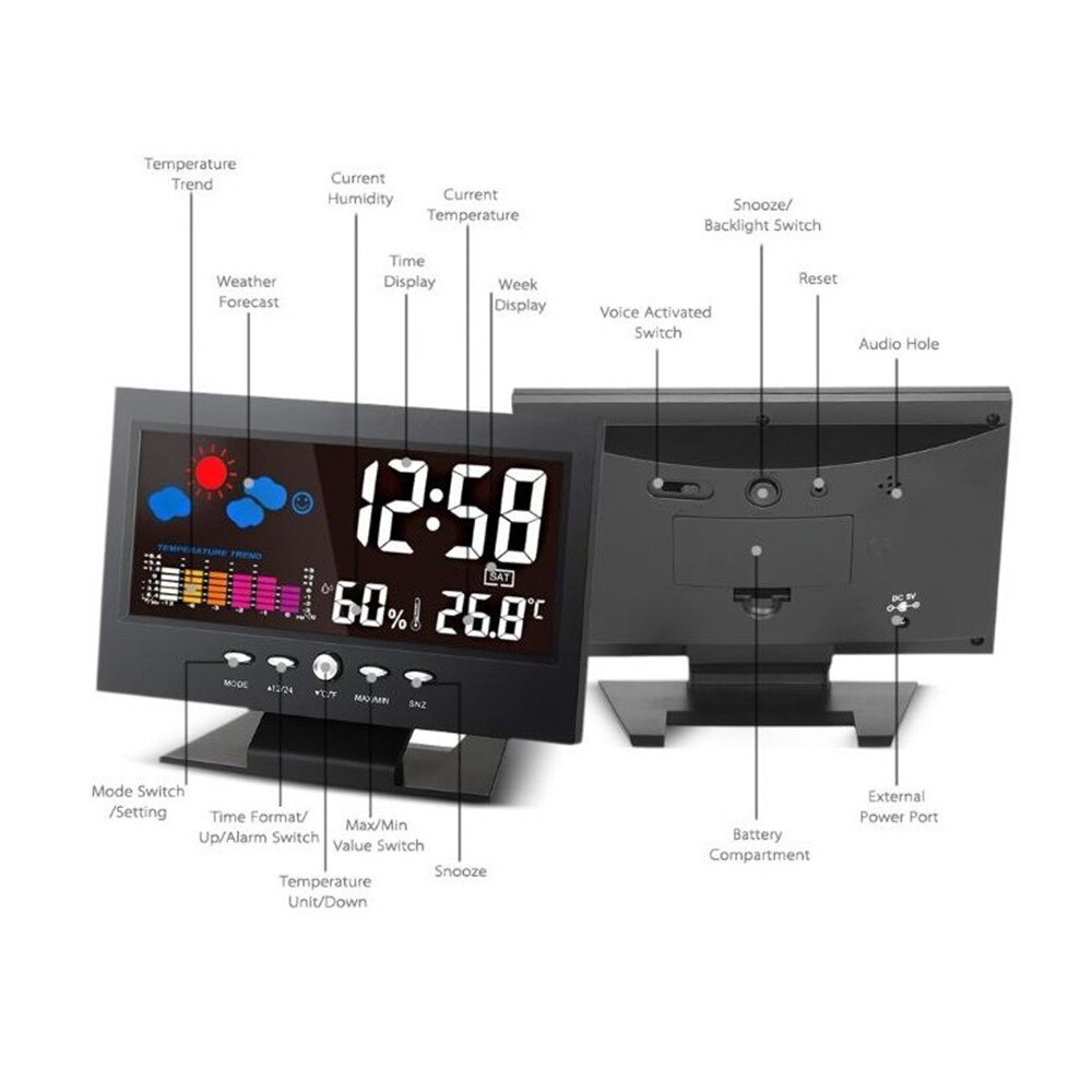 LCD Back Light Desk Clock Indoor Weather Station A... – Grandado