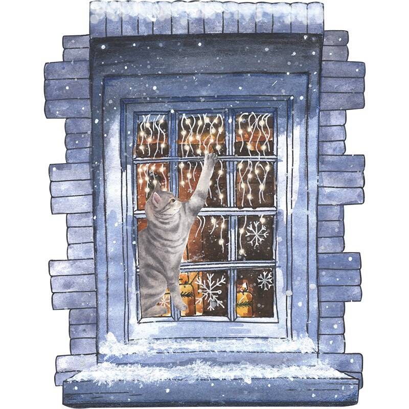 Winter Atmosphere Painted Cat False Window Snow Sc... – Grandado